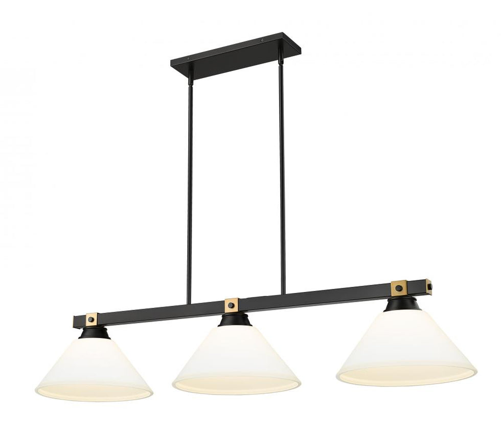 Z-Lite Bronte 3 Light Billiard in Matte Black + Rubbed Brass Finish Mo ...