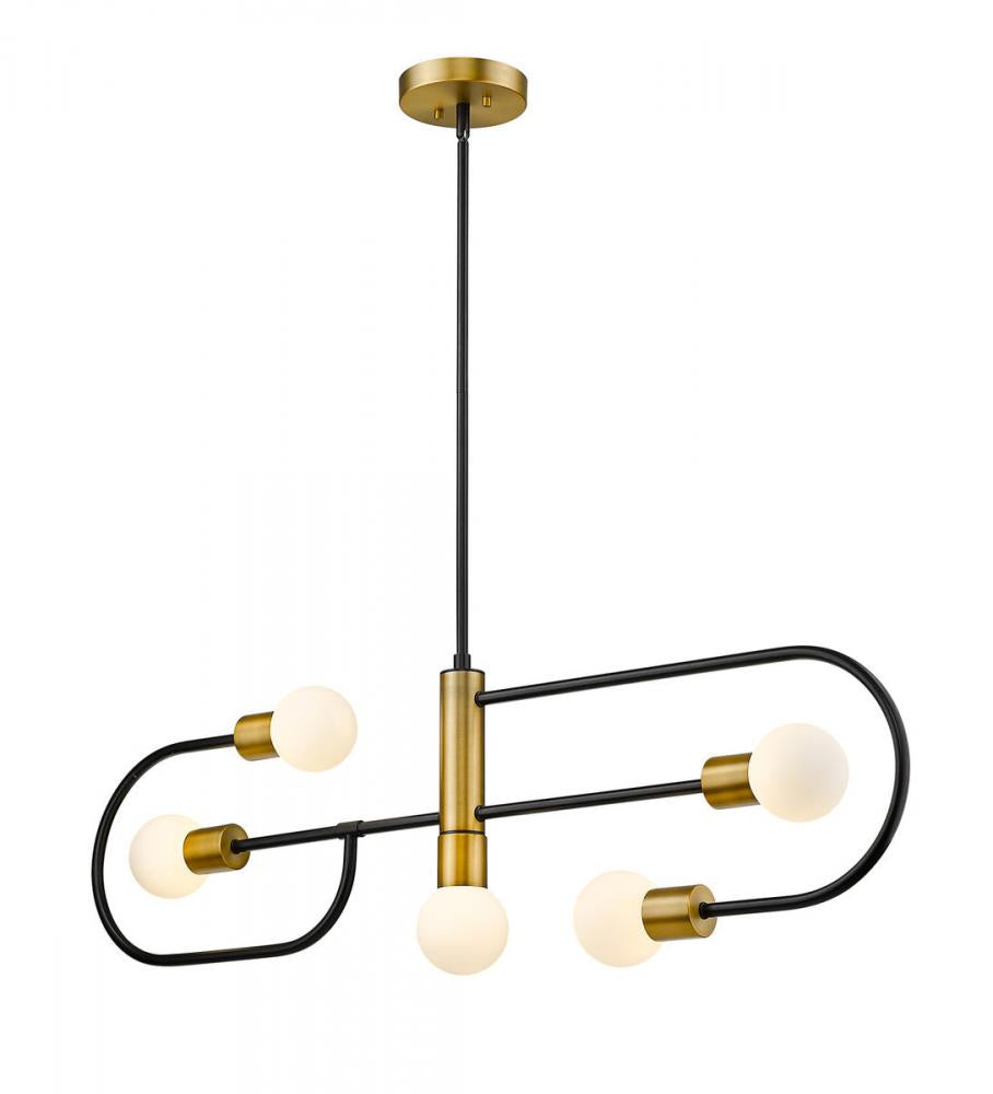 Z-Lite Neutra 5 Light Linear Chandelier in Matte Black + Foundry Brass ...